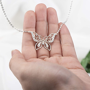 ELEGANZIA Butterfly Necklaces for Women Sterling Silver Jewelry Sparkling Cubic Zirconia for Girlfriend Mom