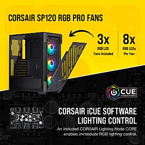 Corsair iCUE 220T RGB AIRFLOW Tempered Glass Mid-Tower Smart ATX Case - High Airflow - Three Included SP120 RGB PRO Fans - Black