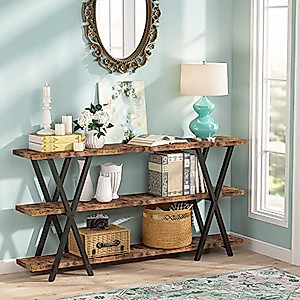 Tribesigns Wood Console Table 70-Inch Long Sofa Table, Farmhouse Entryway Tables Vintage Couch Tables Wooden Hallway Table with 3-Tier Storage Shelving for Living Room Foyer Entrance, Rustic Brown
