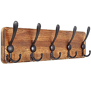 WEBI Coat Rack Wall Mount,Coat Hooks Wall Mounted,16’’ Hole to Hole,Wood Coat Hanger Wall,Hook Rack Rail,5 Triple Hooks for Hanging Coats,Jacket,Clothes