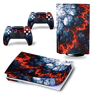 Decal Skin for Ps5 Disk, Whole Body Vinyl Sticker Cover for Playstation 5 Console and Controller(PS5 disc Edition, Magma)