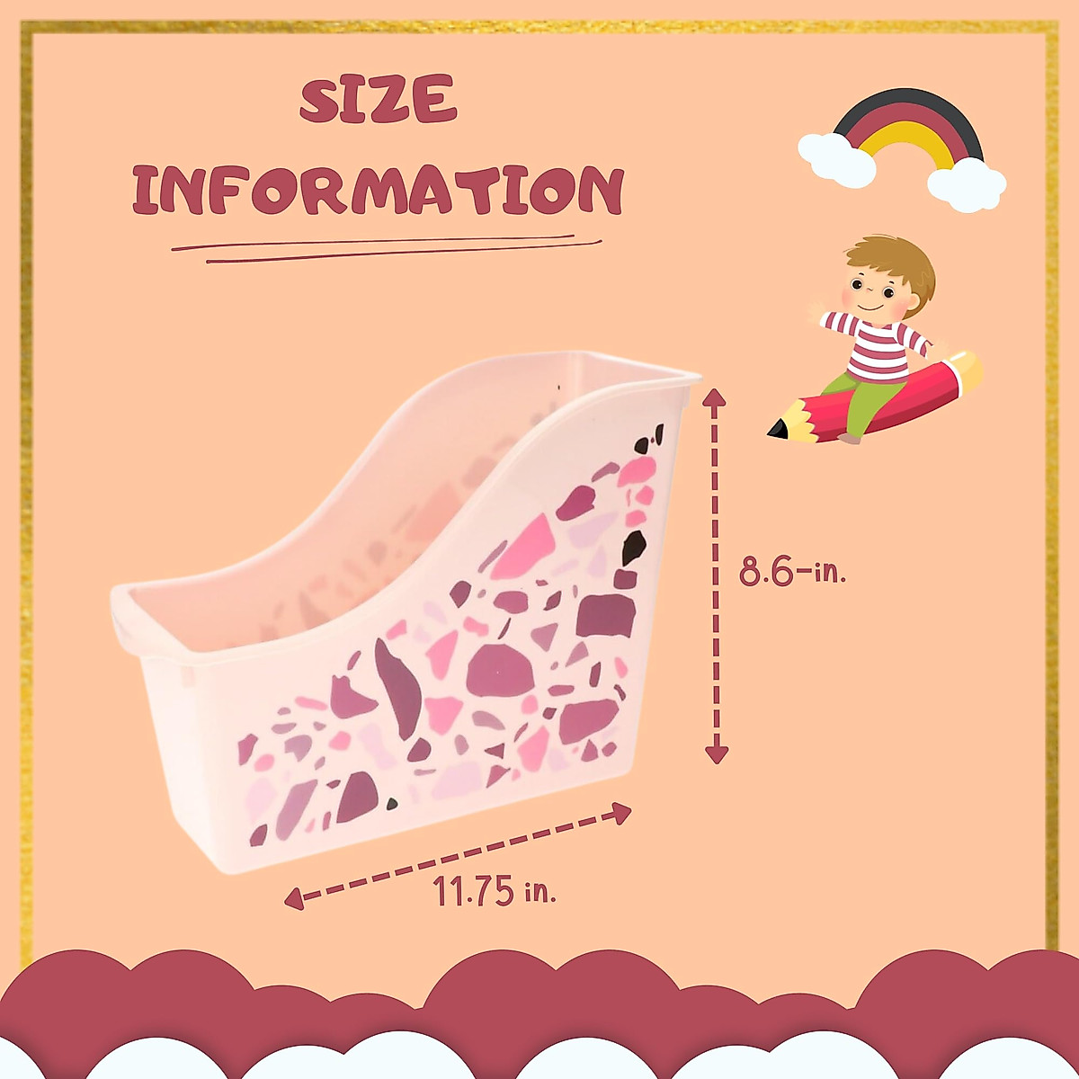 A1 Unlimited Back to School Essentials Bundle, (PEACH) Printed Design Pastel Pencil Cup Craft Caddy Interlocking Book Bin Perfect Storage Organizer Holder for Home Office Classroom with Bonus Item