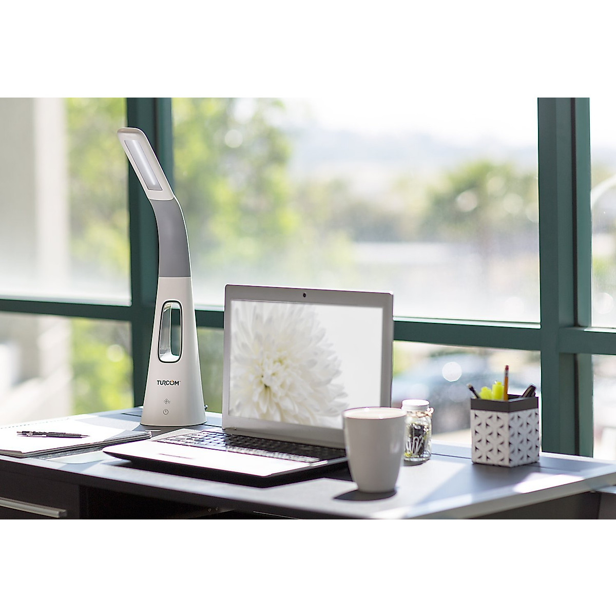 Turcom AirLight Ultrabright LED Desk Lamp with Bladeless Three Speeds Fan Panel,White