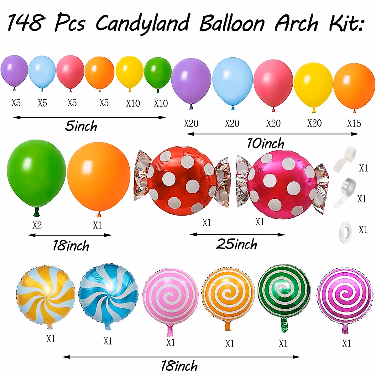 Candyland Party Decorations 148 Pcs Rainbow Candy Balloon Garland Arch Kit with Lollipop Candy Foil Balloon for Candyland Themed Birthday Sweet Baby Shower Decorations