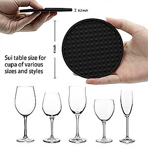 Set of 8 Drink Coasters with Holder,Silicone Coasters for Drinks, Rubber Coasters for Tabletop Protection, Non-Slip Heat Resistant Coasters for Coffee Table (Black)