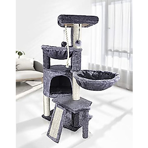 Xin Three Layer Cat Tree with Cat Condo and Two Hammocks,Grey