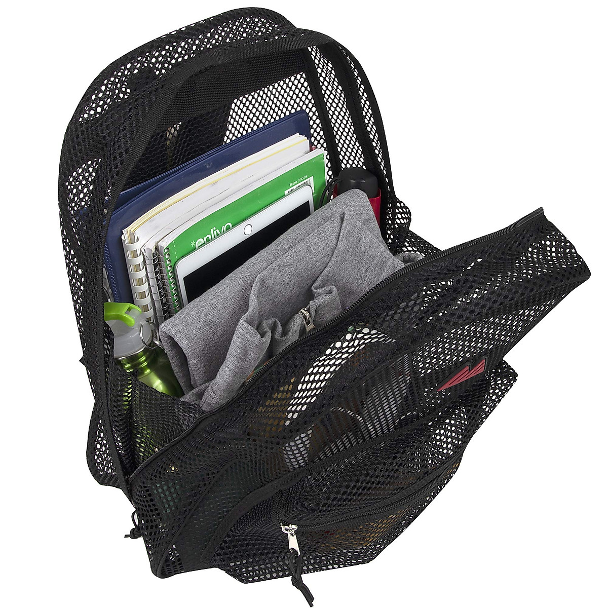 Summit Ridge Mesh Backpacks for Kids, Adults, School, Beach, and Travel, Colorful Transparent Mesh Backpacks with Padded Straps (Black) Large
