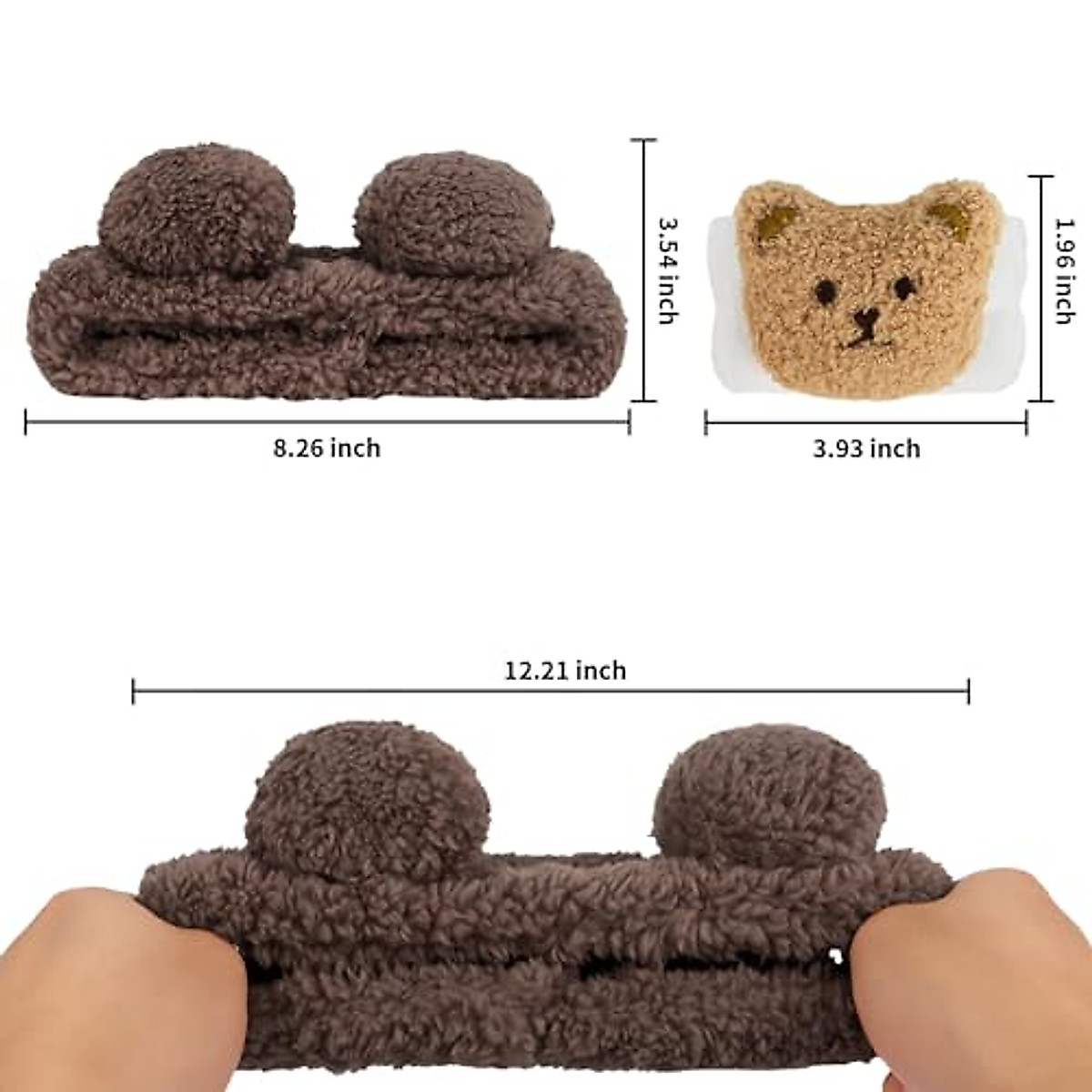 WHAVEL Spa Headband and Wristband Set, 3PCS Brown (Bear Ears Headband for Washing Face, Absorbent Wrist Bands for Washing Face)