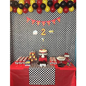 Oojami Pack of 4 Black & White Checkered Flag Table Cover Party Favor Checkered Tablecloth Disposable Checkered Racing Table Cover (54" x 108" Rectangle)