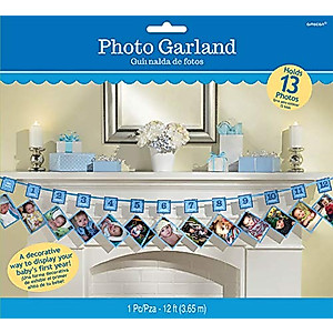 amscan 220108 1st Birthday Glitter Photo Garland - Blue, 1ct, 12'