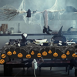 Halloween Tablecloth, Halloween Table Cloth with Pumpkin Spider Web Bat Tablecloth, Waterproof Wrinkle Free Rectangle Tablecloth Polyester Fabric Table Cover for Halloween Party Decoration, Black
