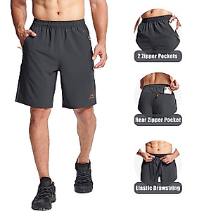 MAGCOMSEN Gym Shorts Men with Zipper Pockets Jogging Shorts Quick Dry Shorts Camping Running Lightweight Shorts Dark Grey 34