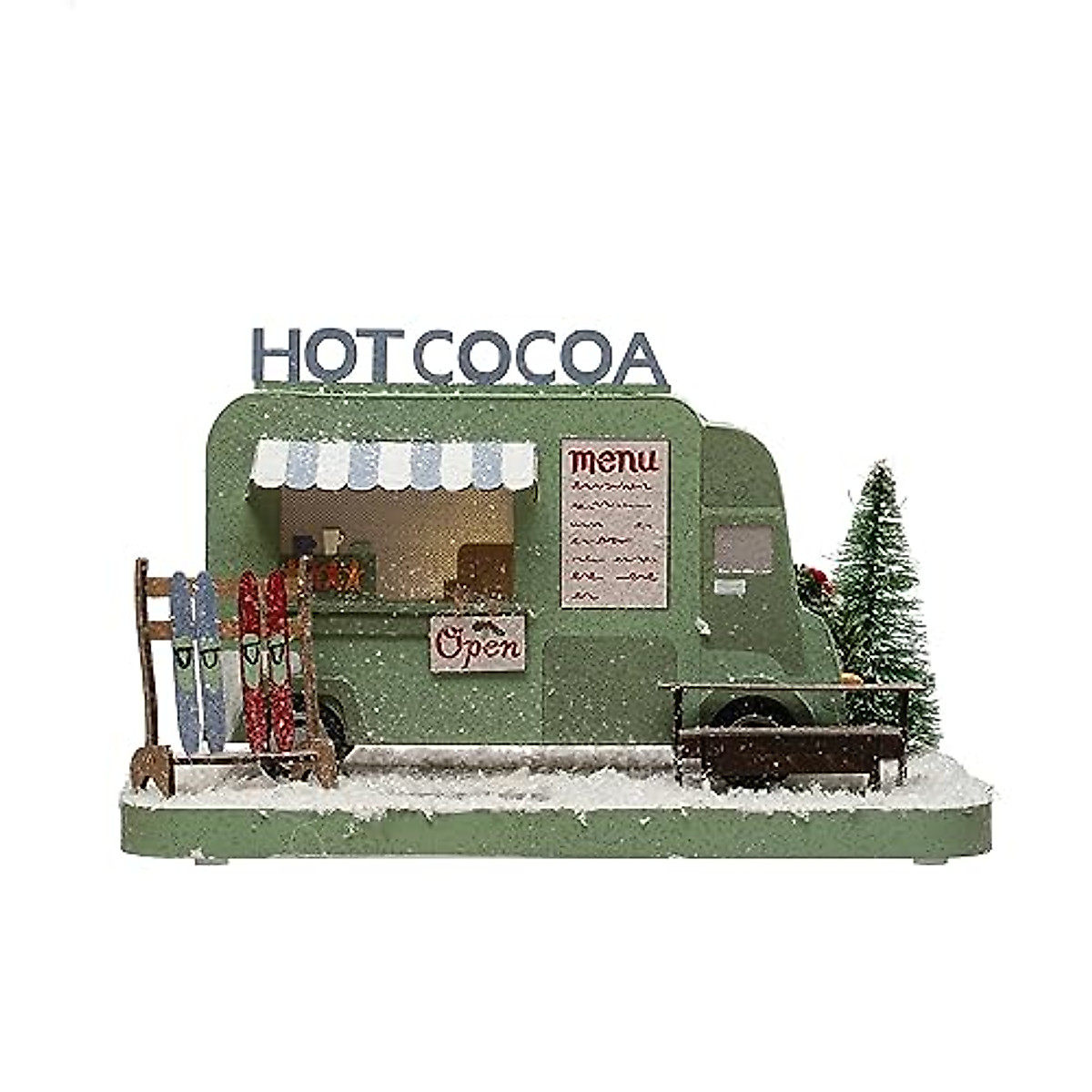 Creative Co-Op XS3653 Paper Hot Cocoa Truck in Winter Scene with Glitter and LED Light, Multicolor (Batteries Included), Multi