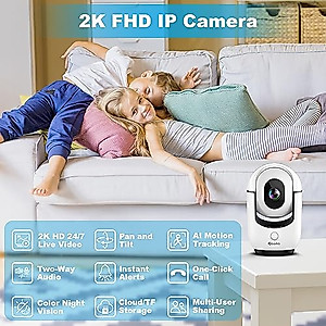 2K Pan/Tilt Security Camera, WiFi Indoor Camera for Home Security with AI Motion Detection, Baby/Pet Camera with Phone App, Color Night Vision, 2-Way Audio, 24/7, Siren, TF/Cloud Storage