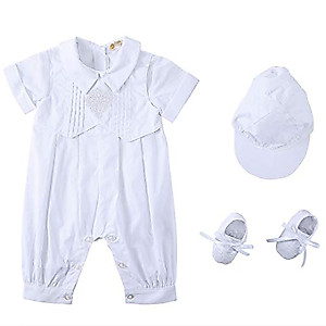 Bow Dream Baby Boy's 3 Pcs Christening Baptism Outfit Infant Romper Short Sleeve 12-18 Months