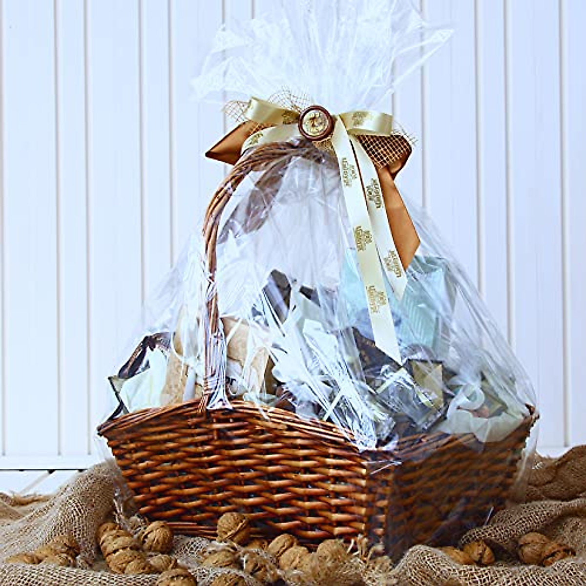 Yotelab Extra Large Cellophane Bags, 40x50 Inch Clear Cellophane Wrap for Gift Baskets, 10Pcs Jumbo Huge Clear Basket Bags