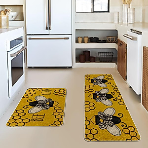 Artoid Mode Yellowe Bee Kind Spring Kitchen Mats Set of 2, Summer Home Decor Low-Profile Kitchen Rugs for Floor - 17x29 and 17x47 Inch