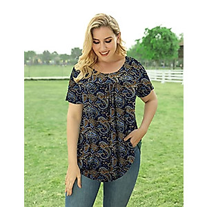 LETDIOSTO Women's Tops Casual Short Sleeve Loose Fit Pleated Tunic Shirt Blouse Tops, 02, Medium