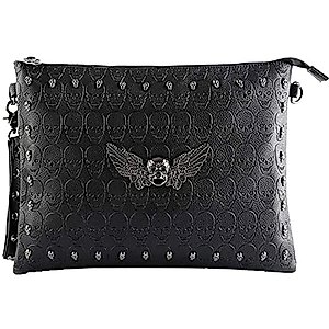 Downupdown Men&Women Clutch Skull Rivet Purse Punk Clutch Handbags Wallet with Shoulder Strap Messenger Bag Party Purse Phone Bag