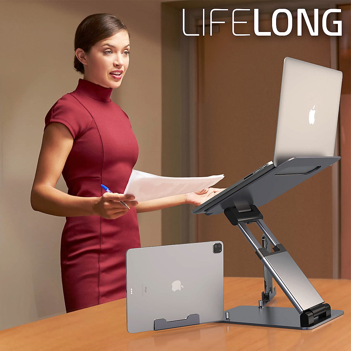 Ergonomic Laptop Stand for Desk, Adjustable Height up to 20", Laptop Riser Computer Pulpit Stand for Laptop, Portable Laptop Stands, Fits MacBook, Laptops 10 15 17 inches Laptop Holder and Laptop Desk