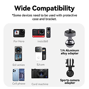 Aluminum Handlebar Bike Clamp Mount for GoPro Insta360 Phone, 360°Ball Head Super Monitor Gripper DSLR Magic Arm with 1/4"-20 Thread Bicycle Motorcycle Boat Tube Bar Attachment LED Light Accessories