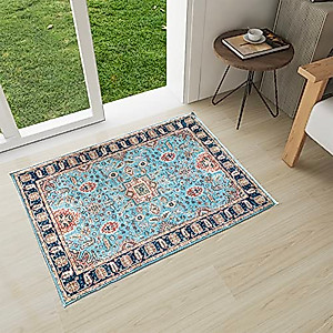 LUEOMRRO Door Mat 2x3' Faux Rabbit Fur Vintage Oriental Indoor Area Rugs Non-Skid Rubber Washable Backing Entryway Living Room Foyer Bedroom Kitchen Accent Rug