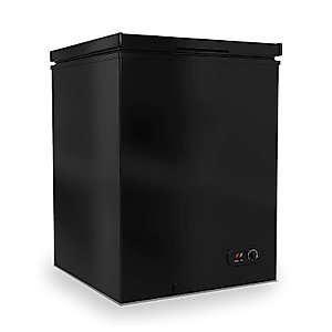 3.5 CU.FT Chest Freezer, Portable & Compact Freezer with Adjustable thermostat, for Meat, Vegetable, and Drinks, Home/Camping/Party, (Black), Chrome
