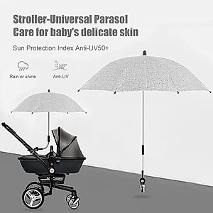 Baby Stroller Parasol, Universal Umbrella with Clamp, 360 Degree Adjustable UV Protection Stroller Sun Shade, Waterproof Umbrella for Trolley, Bike, Wheelchair, Beach Chair