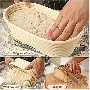Banneton Bread Proofing Basket Set of 2: 10 Inch Oval Dough Proofing Bowls with Liners, Bread Basket for Artisan Sourdough Bread Making for Professionals and Home Bakers