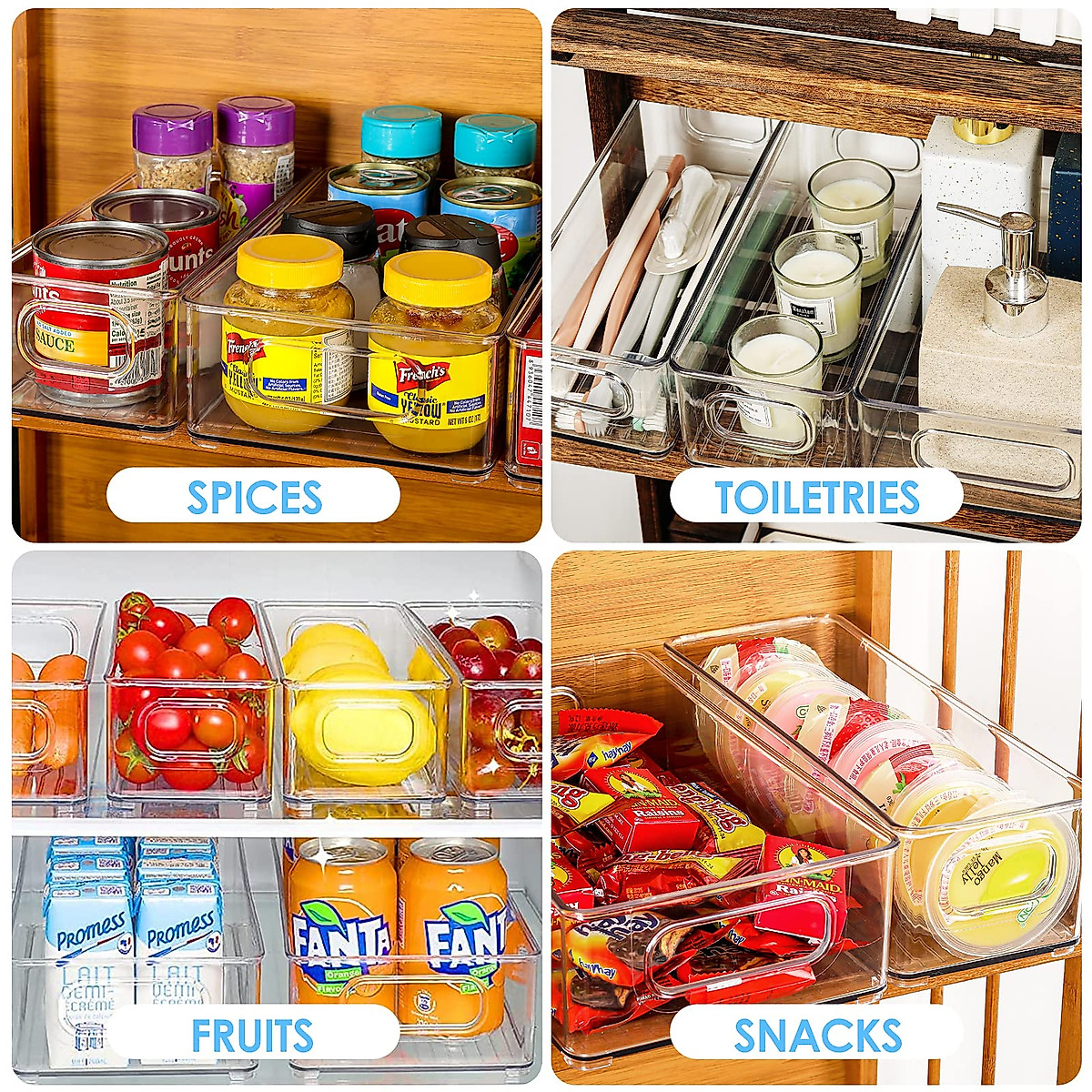 MaxGear Fridge Organizer Bins Clear Stackable Pantry Organization and Storage Multi-Use Storage Bins with Handles for Refrigerator, Fridge, Freezer, Cabinet, Kitchen, Pantry, 10 x 4 x 3 inch, 6 Pack