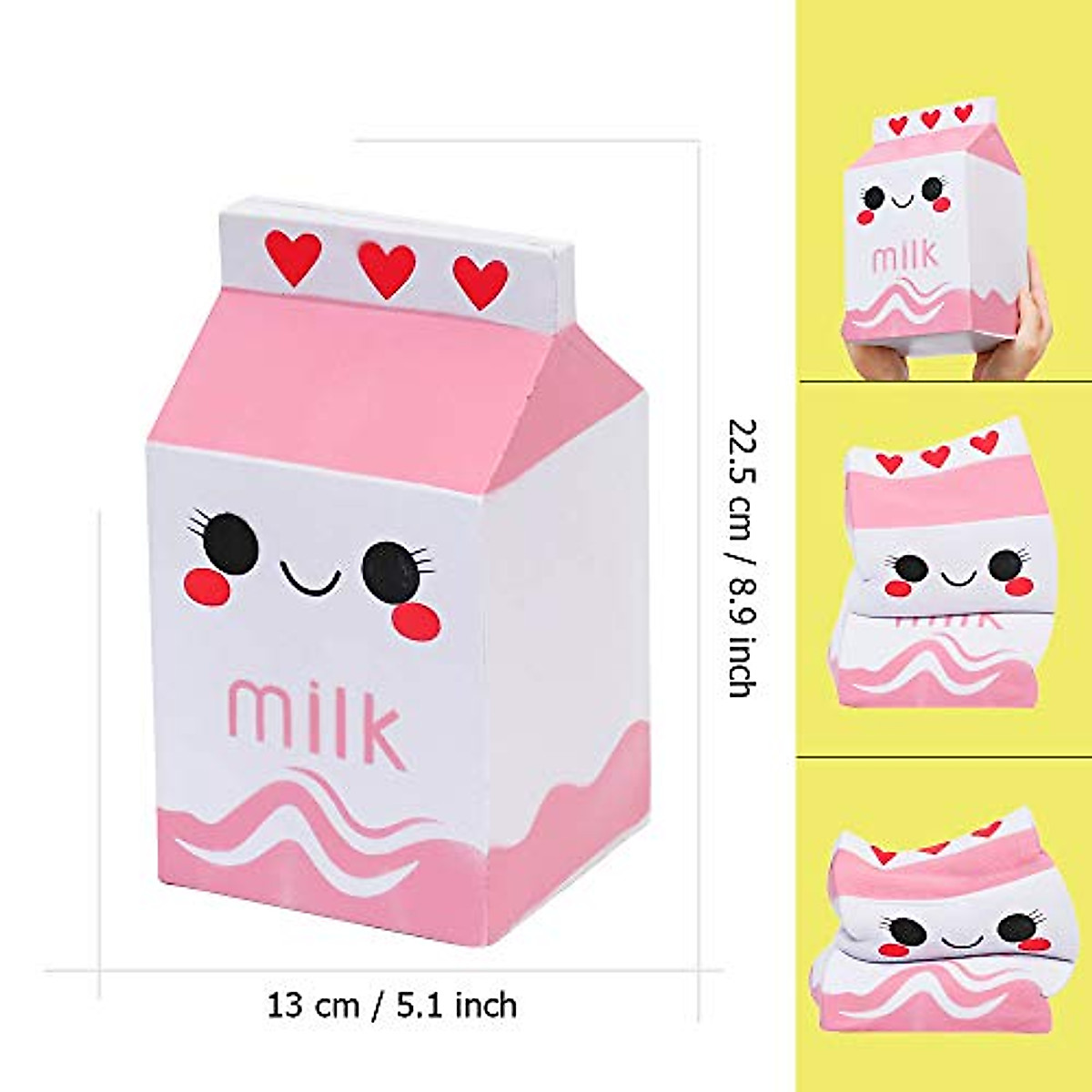 Anboor 8.9 Inches Milk Box Squishies Jumbo Soft Slow Rising Scented Kawaii Food Squishies Charms Stress Relief Kids Toys Decorative Props, Pink