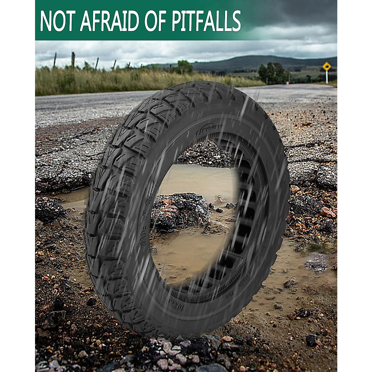 GLDYTIMES 10X2.125 Solid Tire: 50/75-6.1 Tires Replacement for Gotrax G4 GXL V2 Ninebot D40x F25 F30 F35 F40 F45 F60 Electric Scooter, 10x2/54-152, 10 Inch Off Road Front Rear Tubeless Wheel