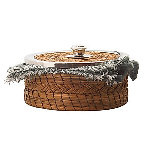 MEXTEQUIL - Authentic Mexican Tortilla Warmer Basket - Pine Needle Handwoven with Handloomed Cloth (Small Metal Rim w cloth)
