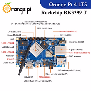 Orange Pi 4 LTS 3GB LPDDR4 Rockchip RK3399 Six Core ARMR 64 Bit with 16GB EMMC, Single Board Computer Run Android, Ubuntu, Debian OS (Pi 4 LTS 3GB +16GB EMMC)