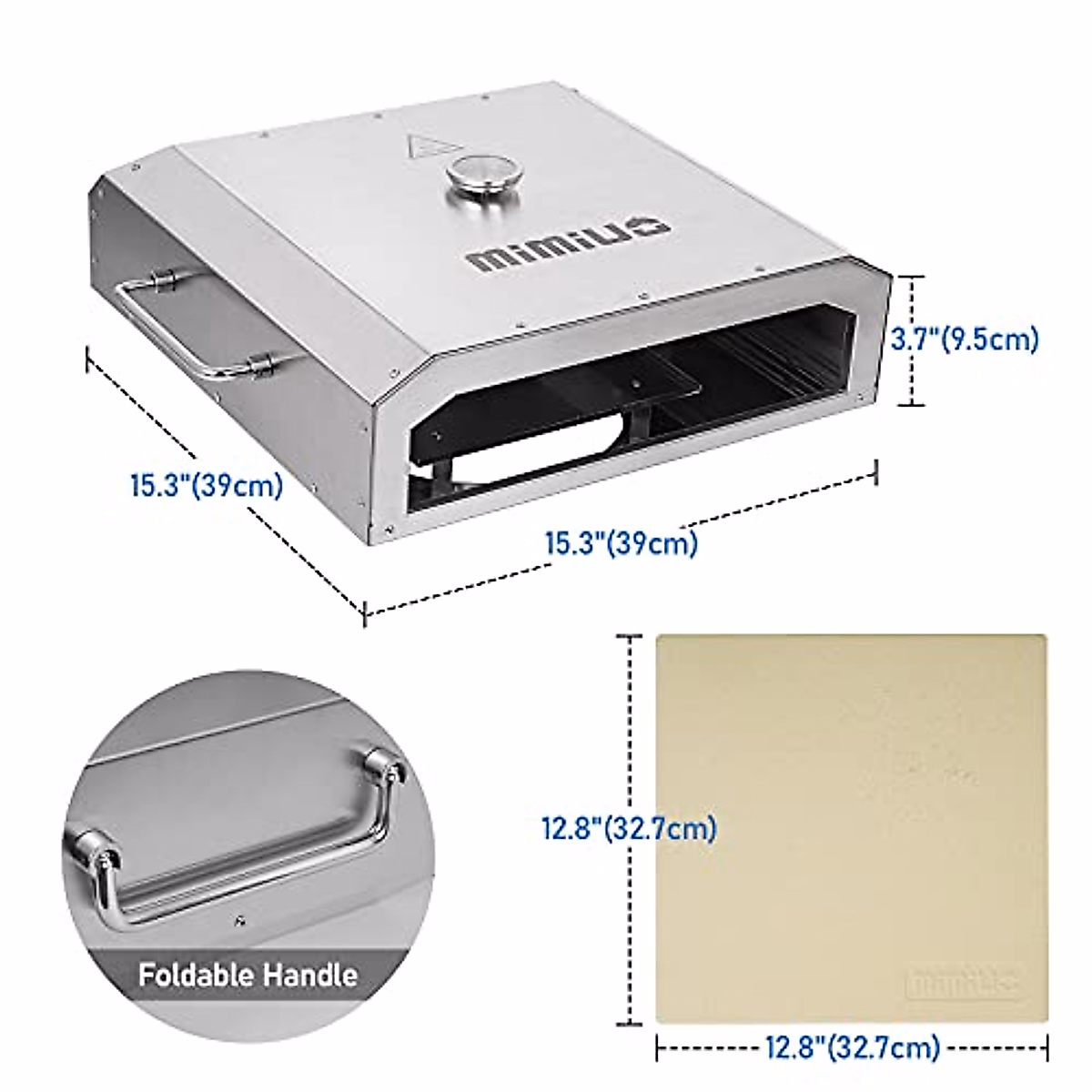 Mimiuo Portable Barbecue Pizza Top Oven Kit with 13" Pizza Stone and Foldable Pizza Peel - Stainless Steel Gas Grilled Pizza Oven for Most Gas Grill Charcoal Grill Pellet Grill & Other Grills