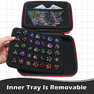 Aoriher Dice Case with Removable Slotted Tray for Dice Storage Game Dice Carrying Holder Compatible with Dnd Role Playing and Other Table Games, Holds up to 70 Dices/ 10 Sets(Red)