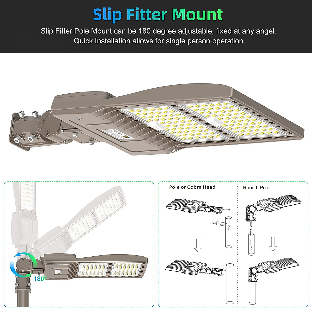 NUOGUAN 4Pcs 400W LED Parking Lot Light 56000LM with Slip Fitter, 5000K AC100-277V LED Shoebox Light, UL DLC ETL Listed, IP65 Waterproof Commercial Street Area Lighting for Parking Lot, Gym, Driveway