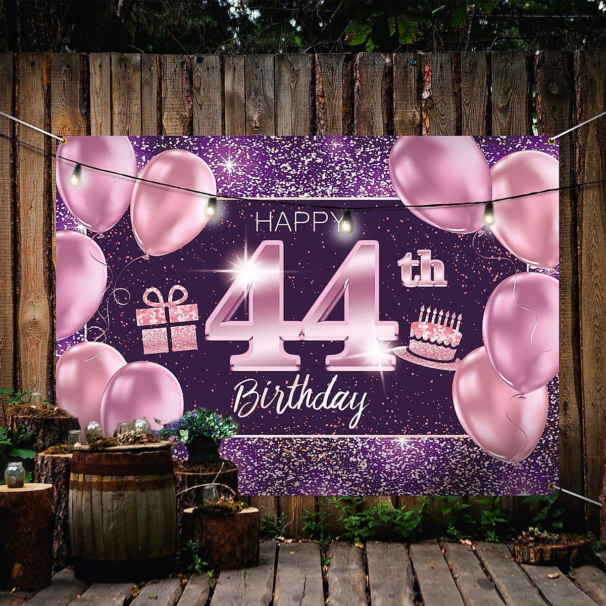 PAKBOOM Happy 44th Birthday Banner Backdrop - 44 Birthday Party Decorations Supplies for Women - Pink Purple Gold 4 x 6ft