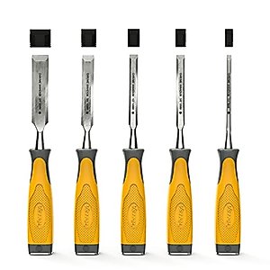 TOLESA 5-Piece Wood Chisel Sets, Cr-V and Soft Grip with Hammer End Wood Chisel Kit for Carpentry, Woodworking