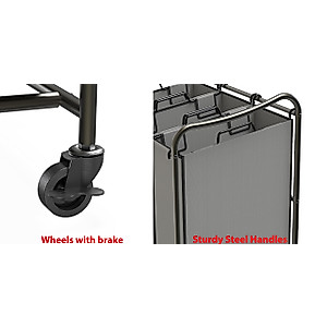 Simple Houseware Heavy Duty 3-Bag Laundry Sorter Rolling Cart, Dark Grey
