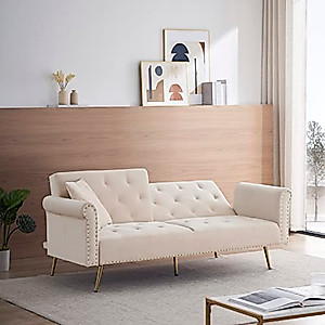 Eafurn Futon Couch Bed Sleeper Loveseat, Convertible Folding Sofa with Armrest, Adjustable Backrest, Modern 2 Seater Upholstered Love Seat Sofa & Couch for Small Space, Living Room