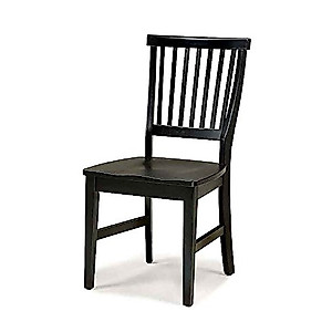 Home Styles Arts and Crafts Black Dining Chair Pair with Slatted Back, Carved Seat, and Stretchers on Each Side