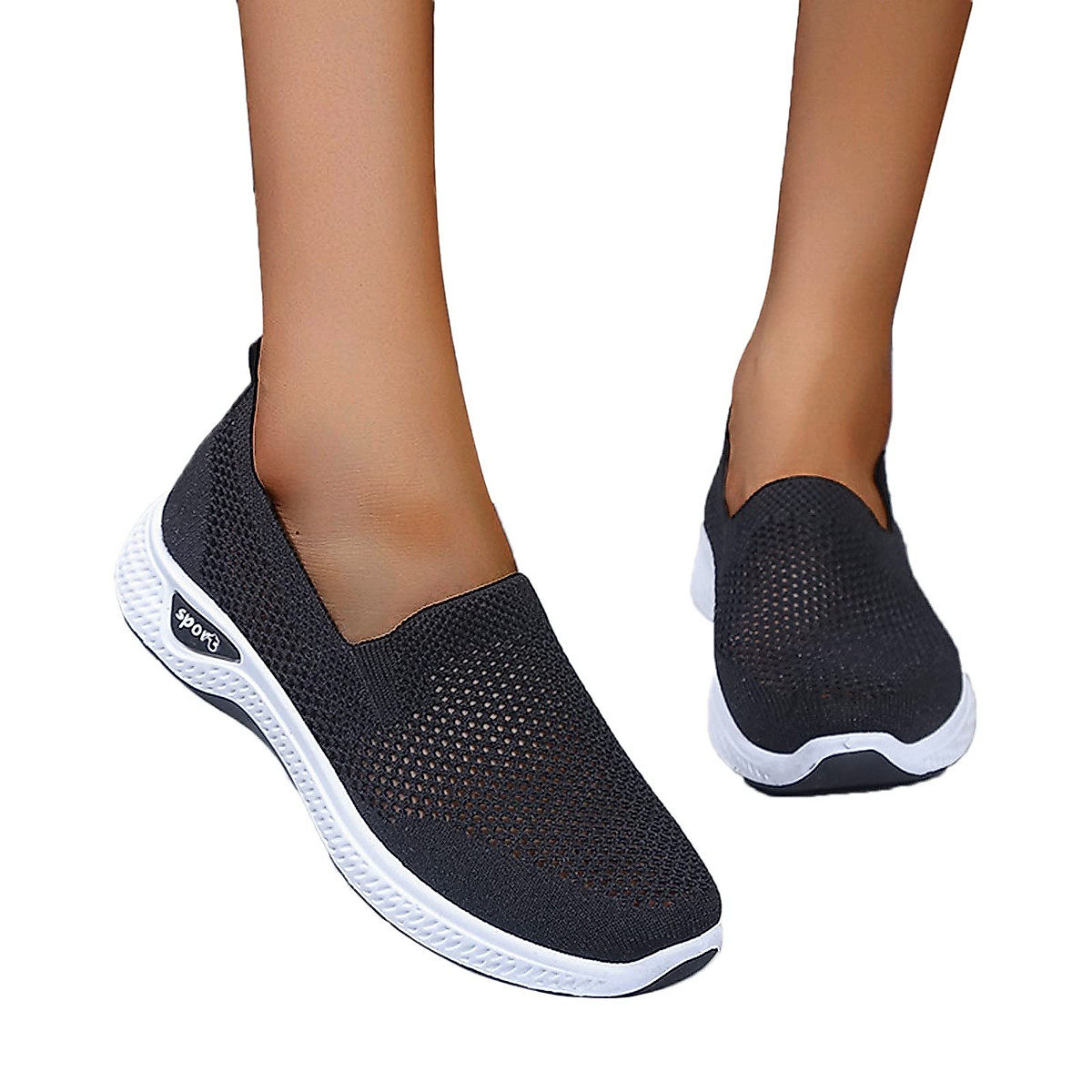 MLAGJSS Slip on Sneakers for Women Comfortable Walking Shoes Memory Foam Loafers Black Sneakers Women's Air Cushion Shoes(0726TA225 Black,Size 6.5)