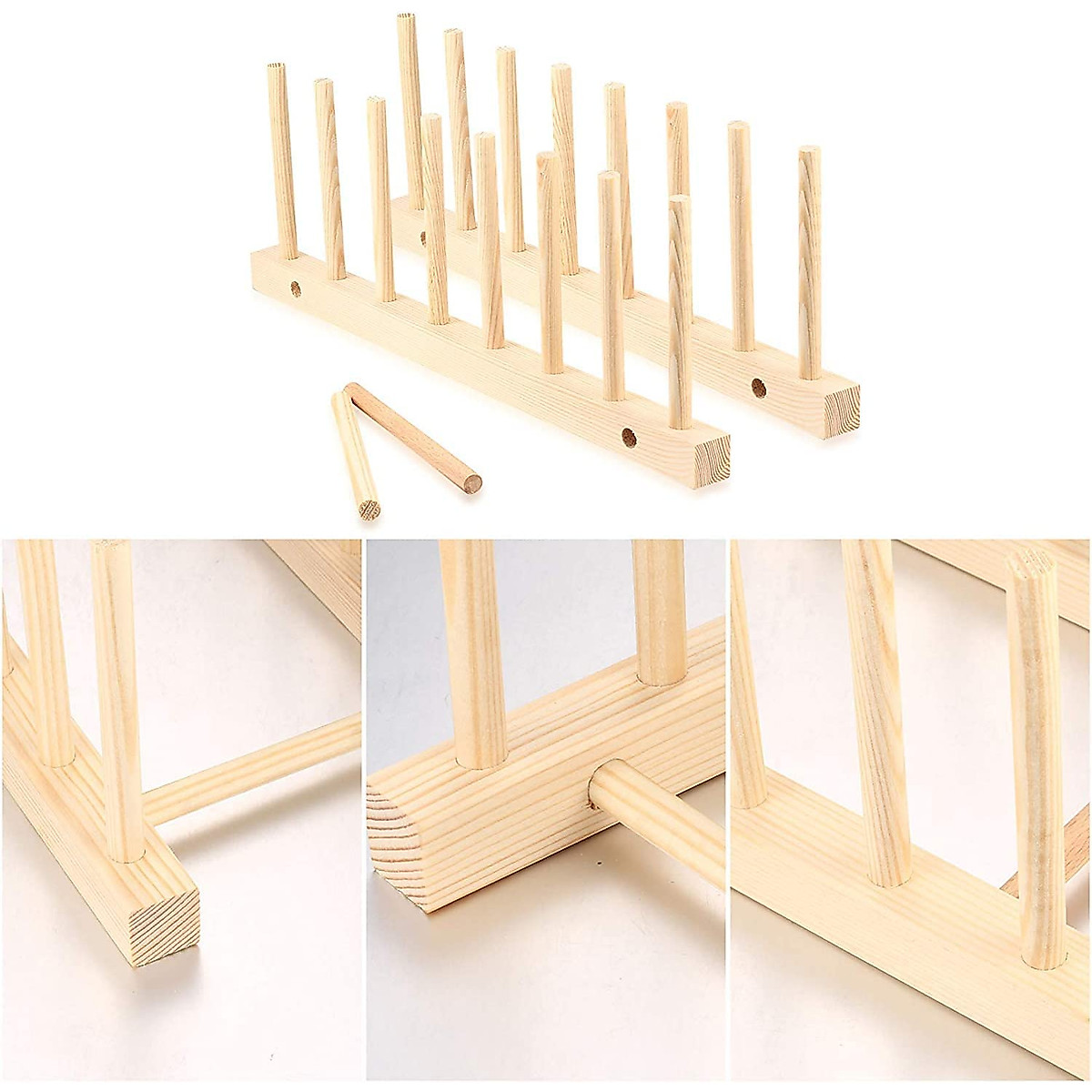 MUNTICO Bamboo Wood Dish Rack for Kitchen Cabinet, Dishes, Books, Wine Glass, Chopping Board Holder, Dish Drainer for Kitchen, Counter (Pack of 4)