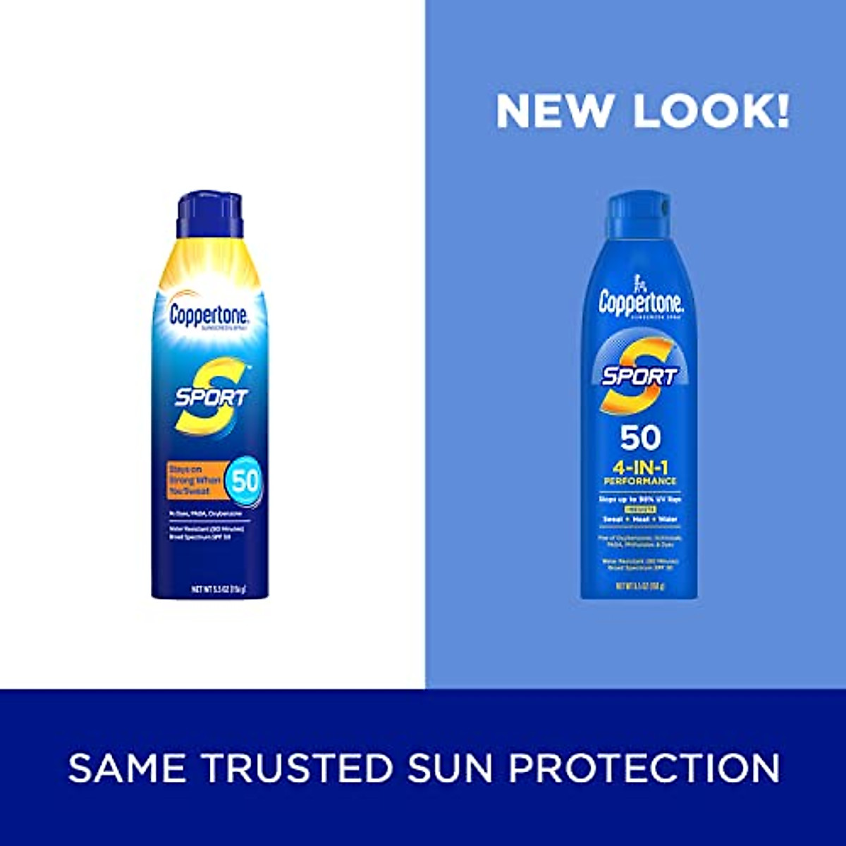Coppertone Sport Sunscreen Spray SPF 50, Water Resistant Spray Sunscreen, Broad Spectrum SPF 50 Sunscreen, Bulk Sunscreen Pack, 5.5 Oz Bottle, Pack of 3