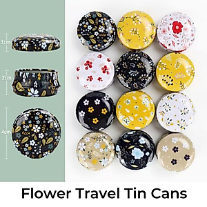 Rarapop 12 Pack Reusable Mini Round Tinplate Candle Tin Jars with Lids, 20ml Small Flower Travel Tin Cans Refillable Empty Container Bottle for Lip Balm, Salve, Eye Shadow, Powder