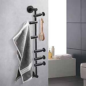 TFCFL Modern Wall Mount Coat Rack, 6 Brass Sleek Coat Hooks Rack, Vertical Coat Rack Wall Mounted Coat Hooks Coat Rack for Entryway Bedroom Coats Scarfs Bag Hat Umbrella Space Saving (Black)