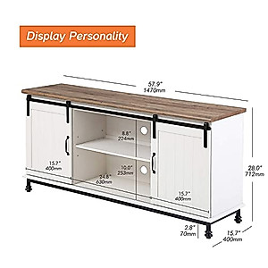 WAMPAT Farmhouse Sliding Barn Door TV Stand for TVs Up to 65" with Furniture Safety Straps, Mordern Entertainment Center with Storage Cabinet, Adjustable Shelves Hard Metal Legs, 58 inch
