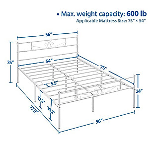 Yaheetech Classic Metal Platform Bed Frame with Headboard and Footboard Flower Design Mattress Foundation Easy Set Up Structure Full Size White