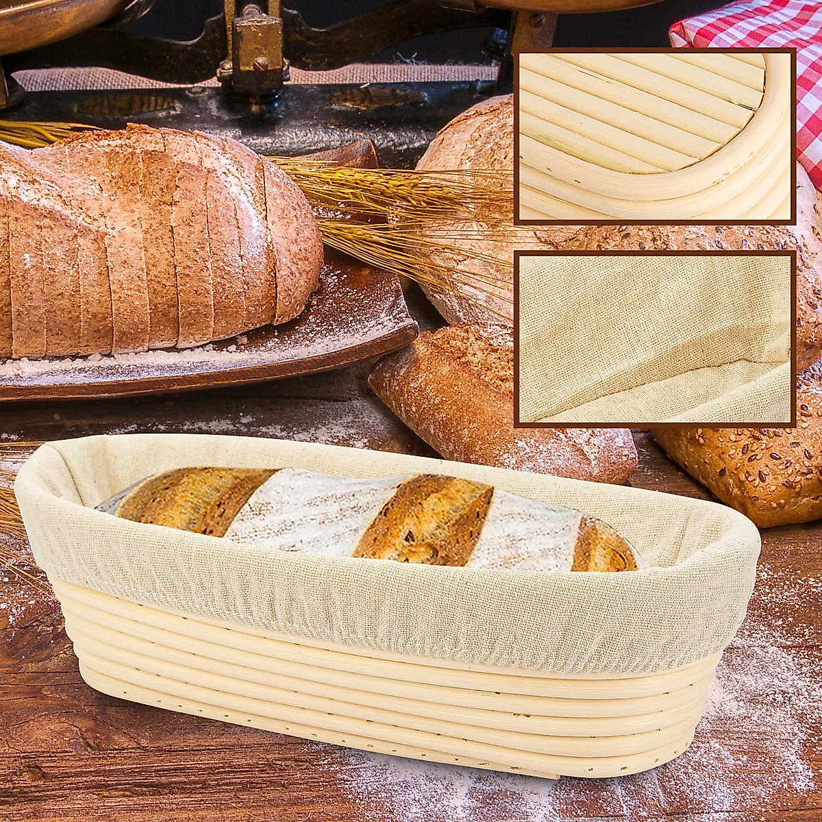 Stormshopping 11.8 inch Oval Long Banneton Brotform Bread Dough Proofing Rising Rattan Basket & Liner